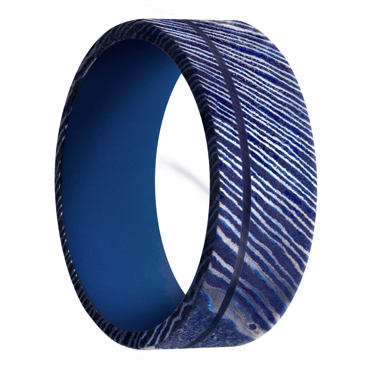 Titanium Damascus + Satinetched , Satinetched Finish + Royal Blue - Emblem