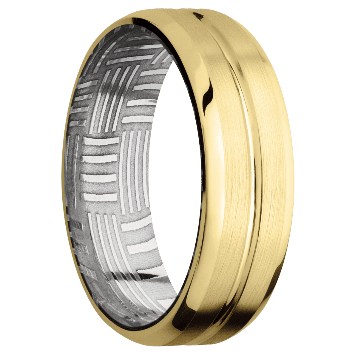 18K Yellow Gold + Satin , Polish Finish + Basketweave Damascus - Emblem