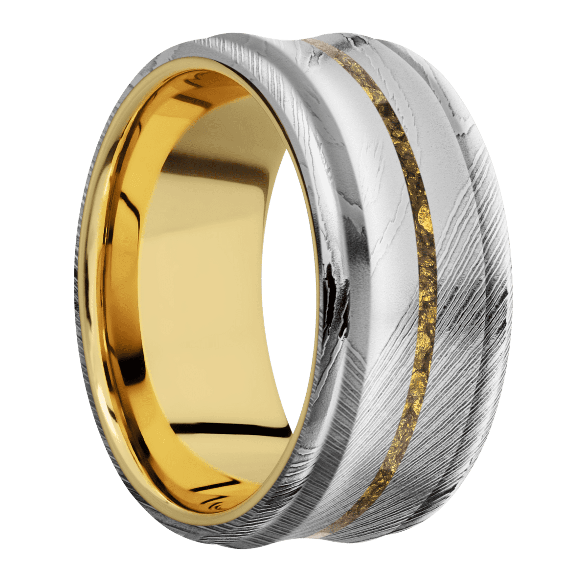 Damascus + Polish Finish + 18K Yellow Gold - Emblem