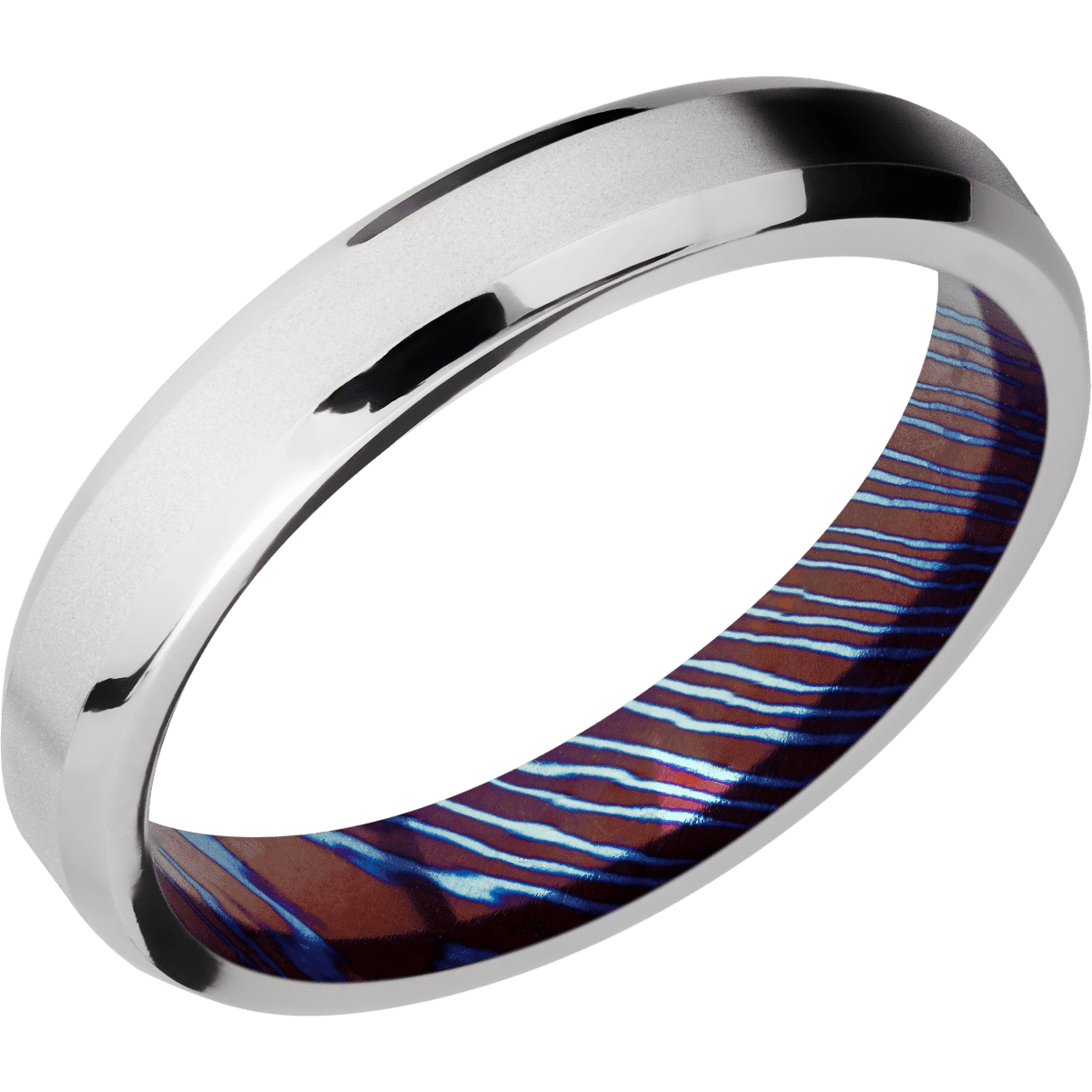 Platinum + Bead , Polish Finish + Titanium Damascus - Emblem