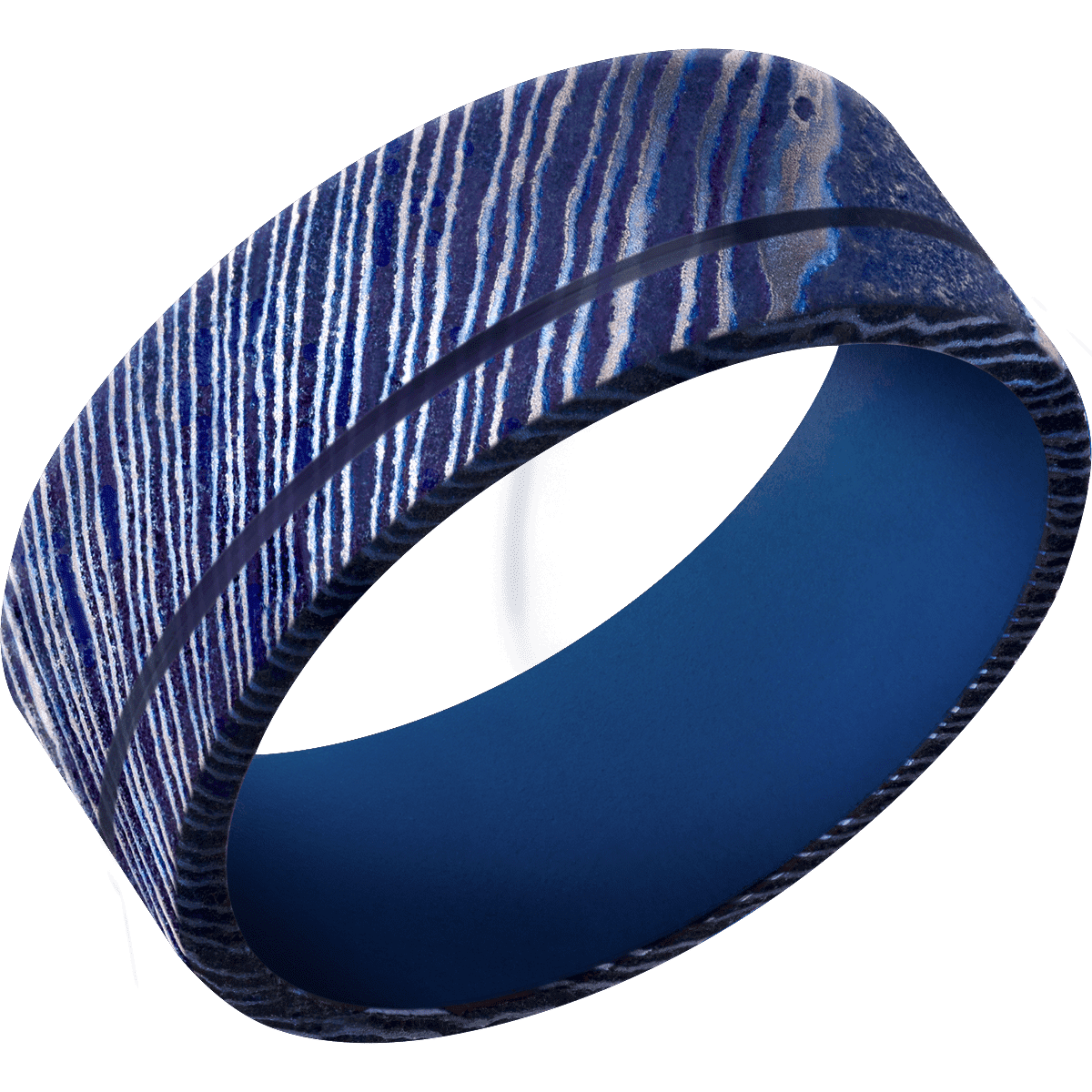 Titanium Damascus + Satinetched , Satinetched Finish + Royal Blue - Emblem