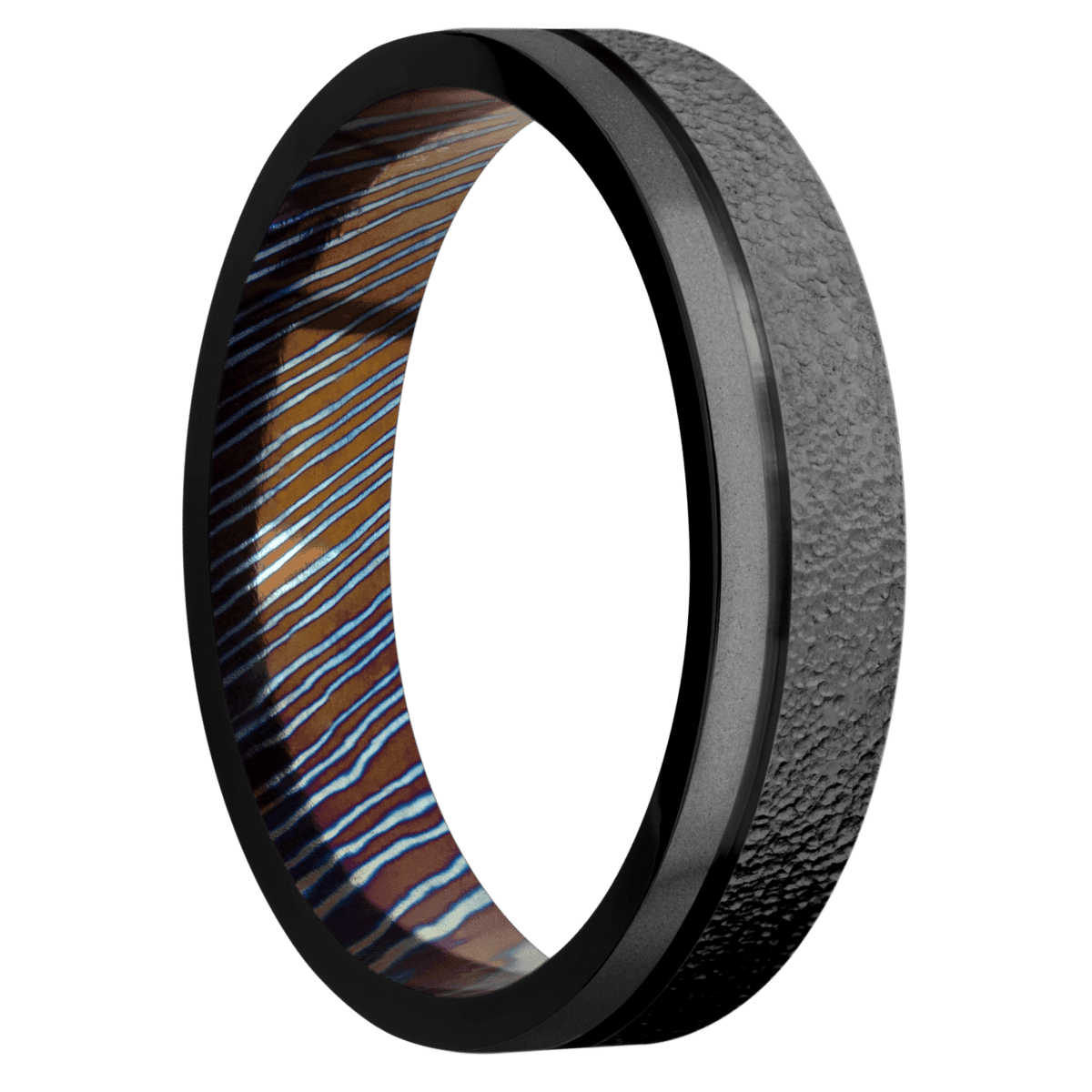 Zirconium + Stipple , Bead Finish + Titanium Damascus - Emblem