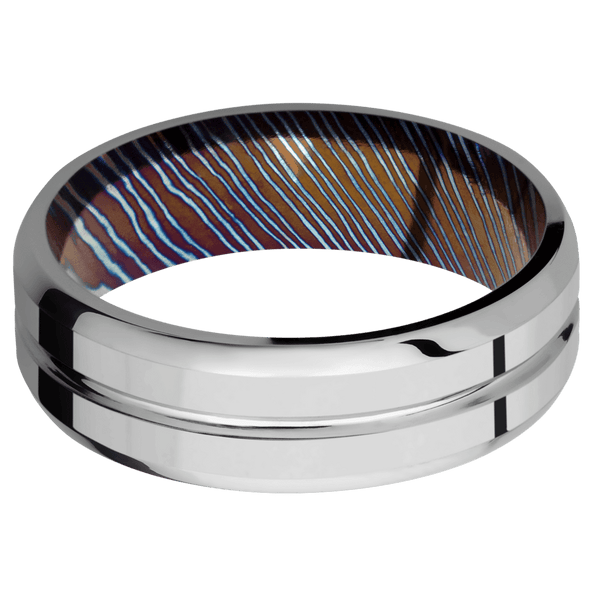 Titanium + Polish , Polish Finish + Titanium Damascus - Emblem