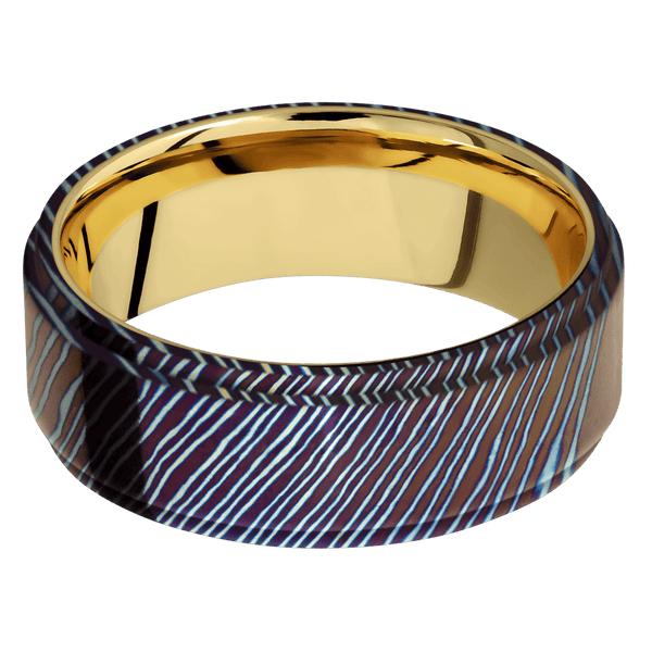 Titanium Damascus + Polish , Polish Finish + 14K Yellow Gold - Emblem